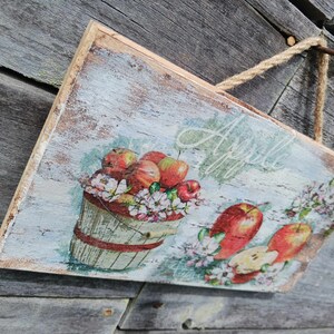 Woodland Farmhouse Décor, Rustic Red Apple Tree, Autumn Wall Wood Plank ...
