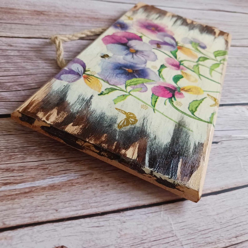 Rustic Pansy Wood Sign, Handcrafted Floral Decoupage Plaque - Etsy