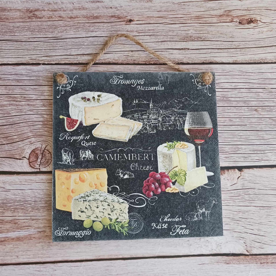 Wine and Cheese Art: Decoupage Wooden Plaque, Kitchen Wall Decor - Etsy