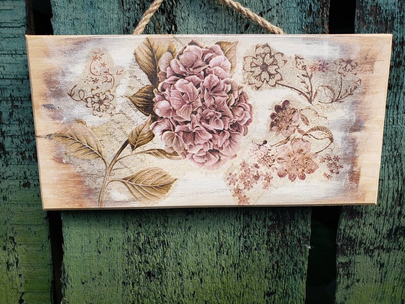 Plank With Flowers Floral Handmade Wall Plaque Rustic Style - Etsy