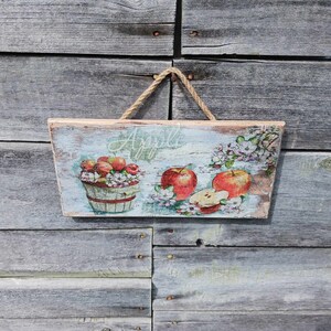 Woodland Farmhouse Décor, Rustic Red Apple Tree, Autumn Wall Wood Plank ...