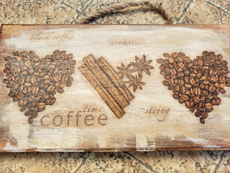 Coffee Time Decor, Coffee Bean Heart Decor, Coffee Lovers Gift, Rustic ...
