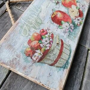 Woodland Farmhouse Décor, Rustic Red Apple Tree, Autumn Wall Wood Plank ...
