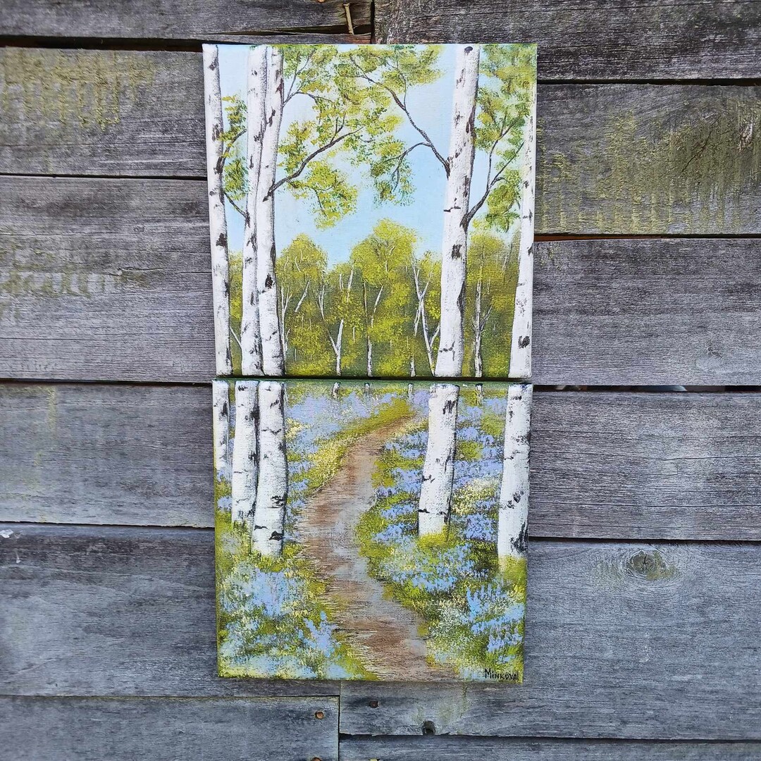 Forest Original Painting, Birch Tree, Woodland Wall Decor, Landscape ...