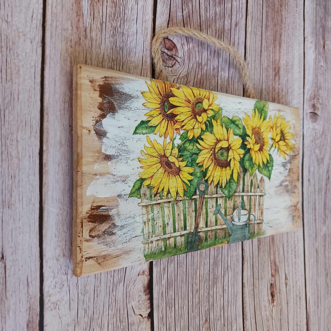 Decoupage Sunflower Wooden Wall Decor: Rustic French Country Plaque - Etsy