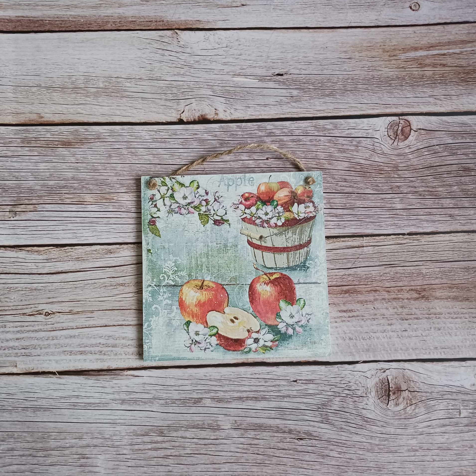 Farmhouse Décor, Rustic Red Apple Tree, Autumn Wall Wood Plank ...