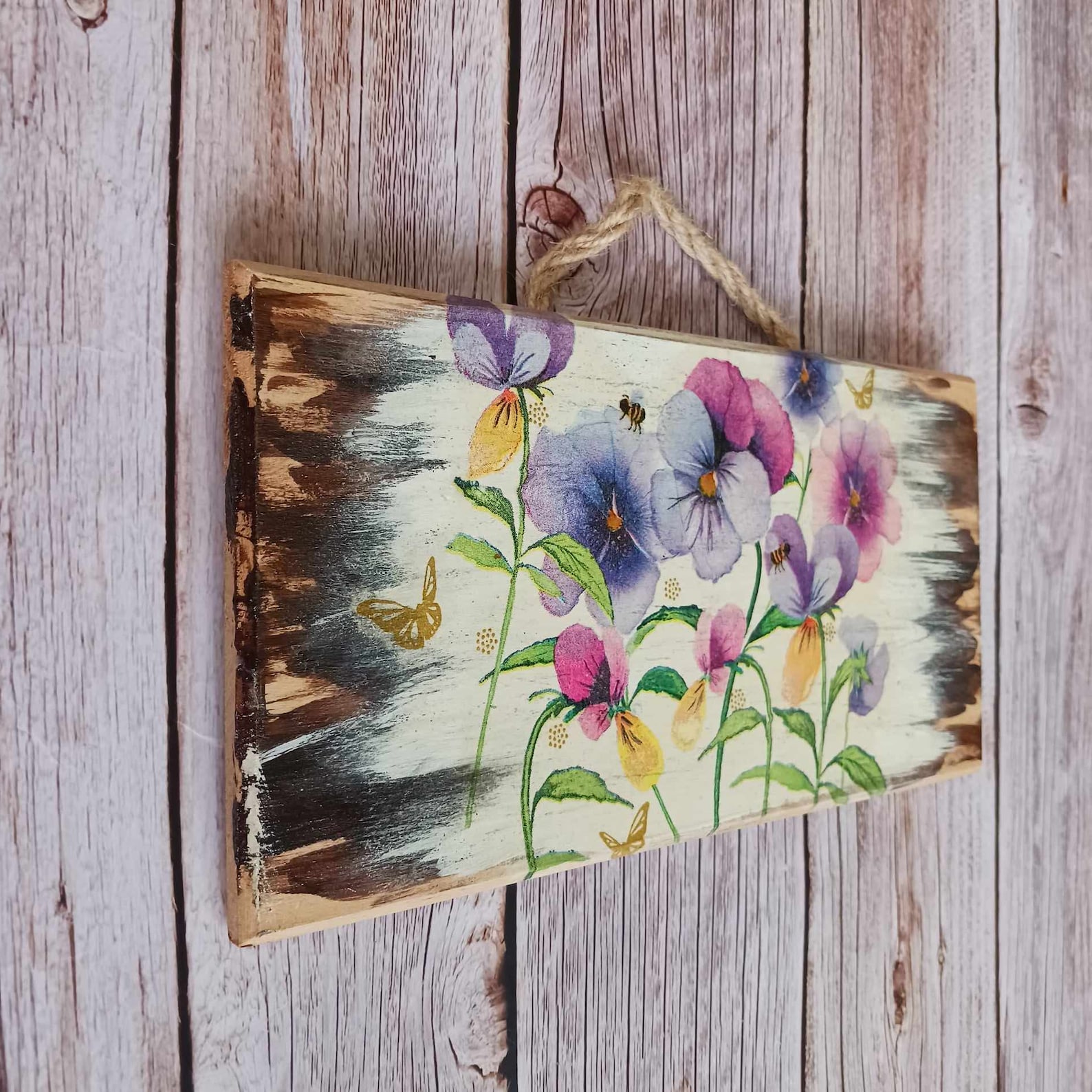 Pansy Flower Wooden Plaque: Rustic Country Wall Decor - Etsy