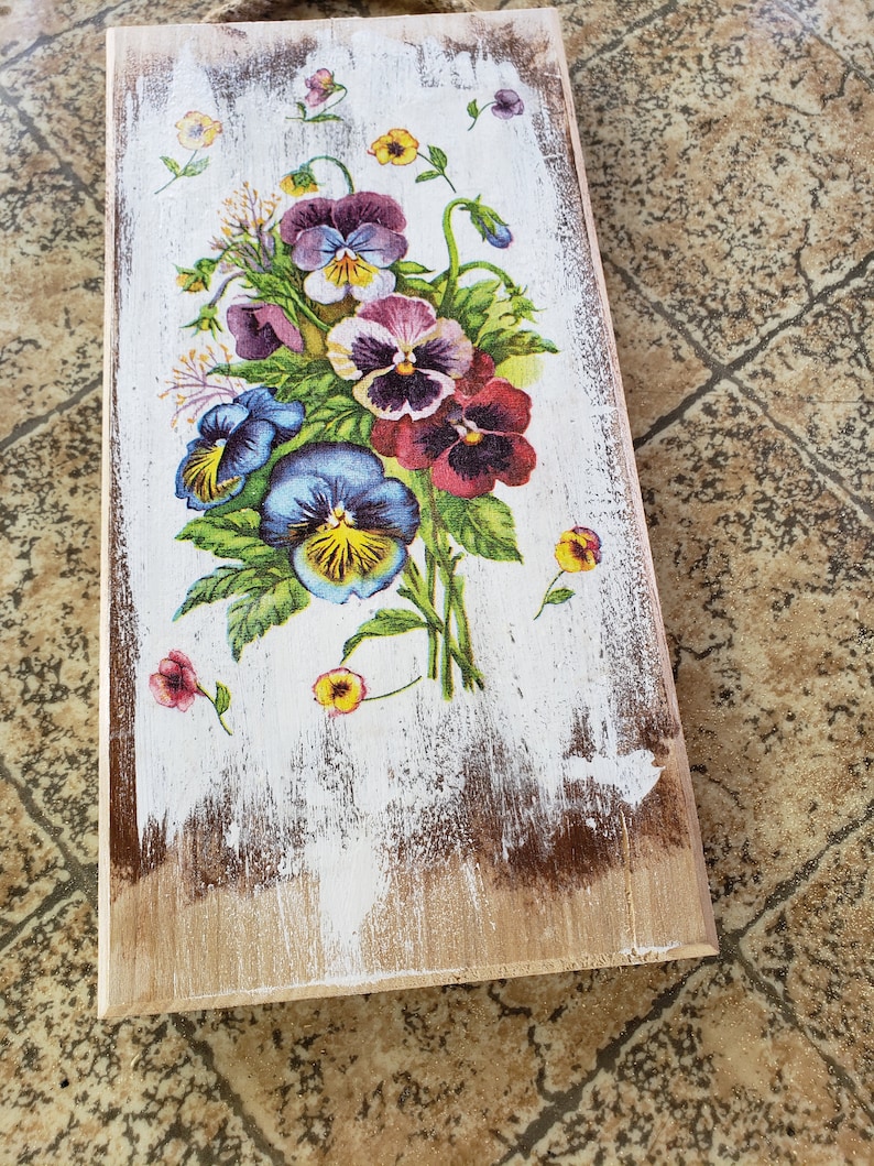 Pansies Wall Plank, Violet Flowers, Wood Plaque, Kitchen Art ...