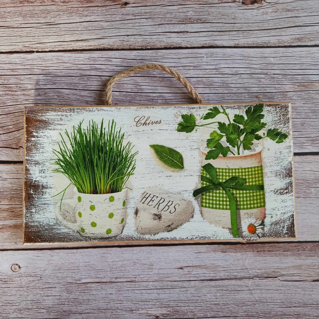 Herbal Wall Decor, Fresh Herbs Sign, Country House Gift, Herbs Lovers ...