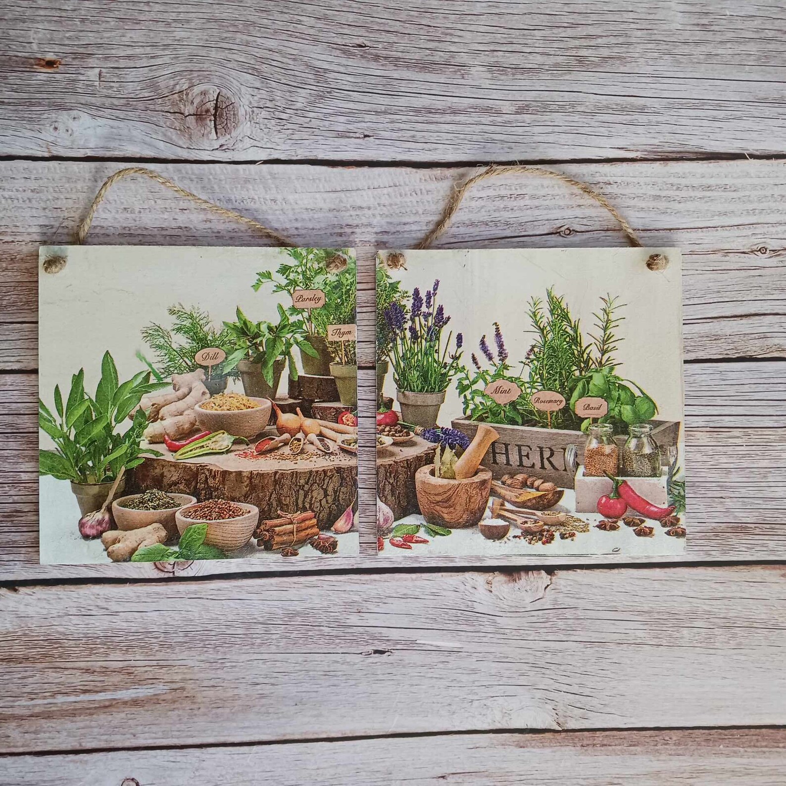 Rustic Herb Garden Wood Wall Art, Kitchen Botanical Prints, Set of 2 - Etsy