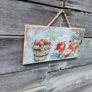 Woodland Farmhouse Décor, Rustic Red Apple Tree, Autumn Wall Wood Plank ...