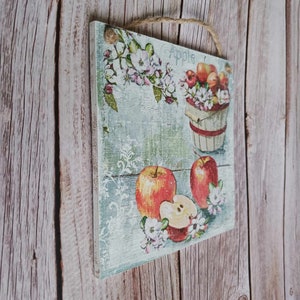 Farmhouse Décor, Rustic Red Apple Tree, Autumn Wall Wood Plank ...