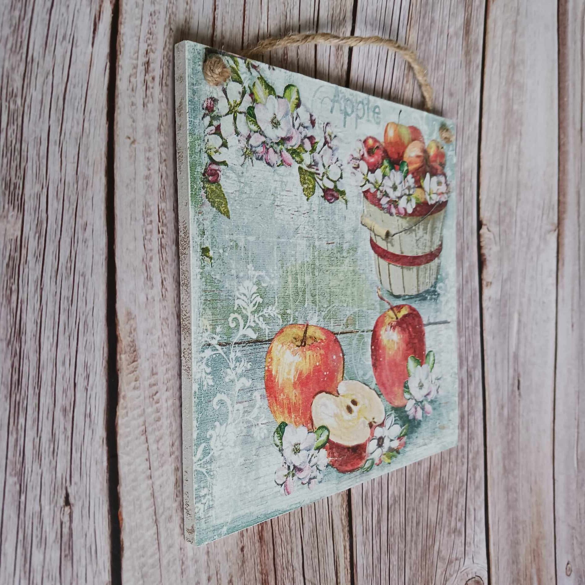 Farmhouse Décor, Rustic Red Apple Tree, Autumn Wall Wood Plank ...