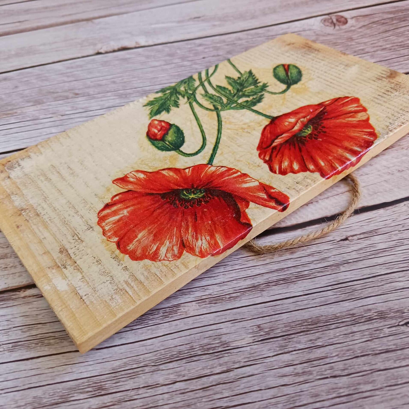 Red Poppies Decor, Wall Plank With Poppy Flowers, Kitchen Wall ...