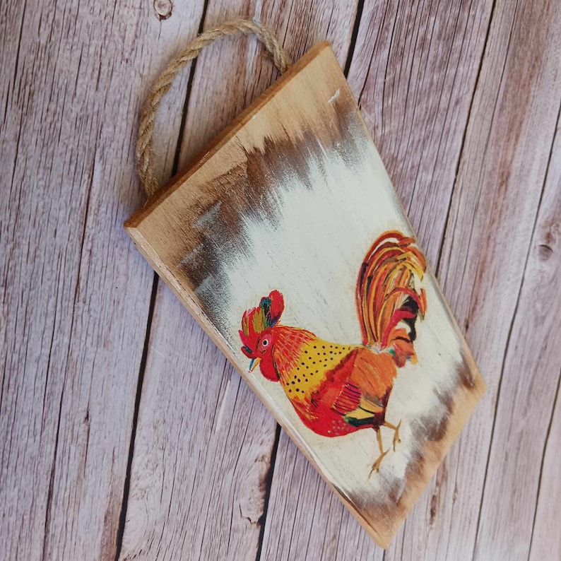 Rustic Rooster Decoupage Wood Sign, Farmhouse Kitchen Wall Art - Etsy
