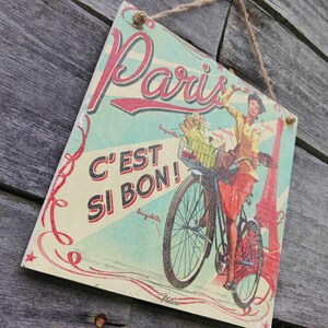 Paris Wall Sign, Vintage Looking Sign, Girl With Bicycle, Cest Si Bon ...