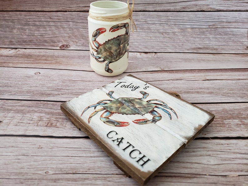Beach Kitchen Sign Blue Crab Décor Nautical Jar Maryland - Etsy
