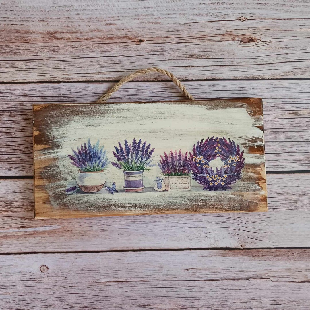 French Country Décor, Lavender Garden, Lavender on Wood, Purple Wall ...