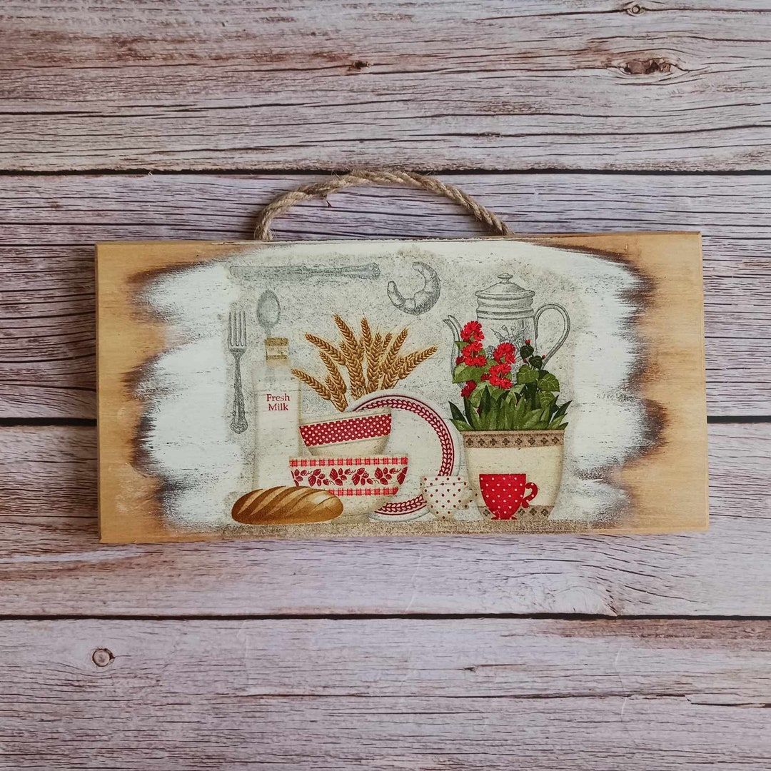 Fresh Bakery, Kitchen Wall Plank, Country Themed Decor, Mediterranean ...