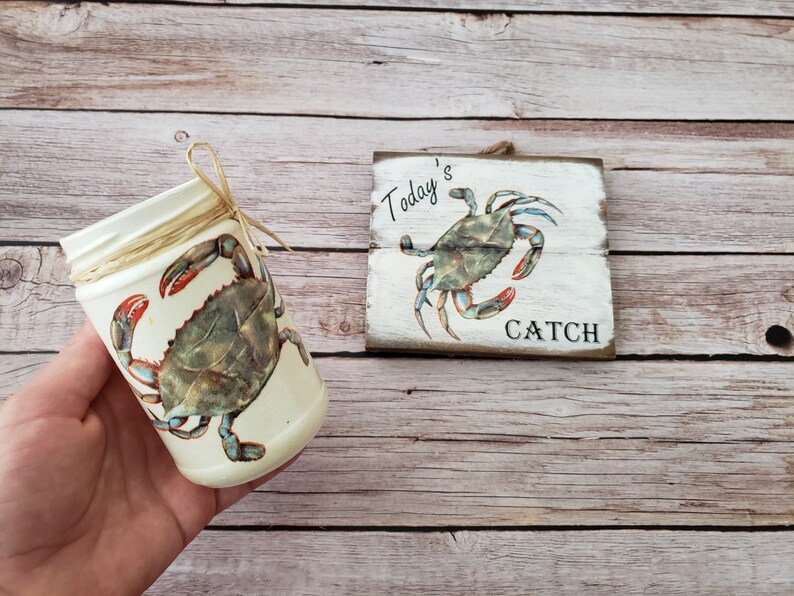Beach Kitchen Sign Blue Crab Décor Nautical Jar Maryland - Etsy