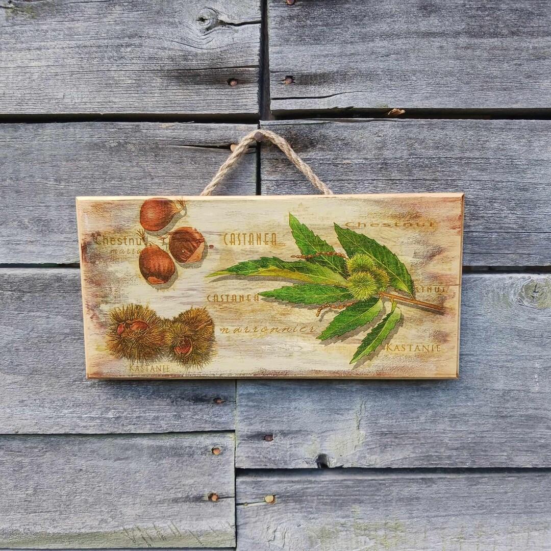 Autumn Wall Decor, Fall Decoration, Chestnut Sign, Castanea Sign, Cabin ...