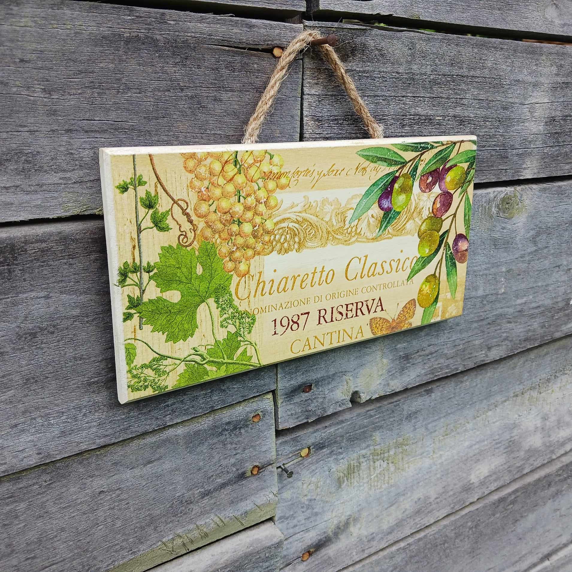 Italian Wine Sign: Chiaretto Classico, Olives Decoupage Wood Decor - Etsy