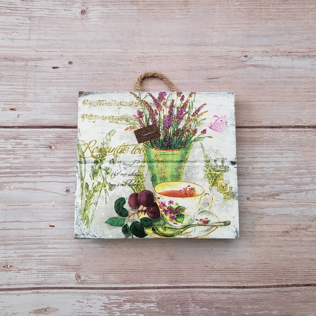 Tea Time Plank, Lavender on Wood, Purple Wall Decor, Love Quote ...