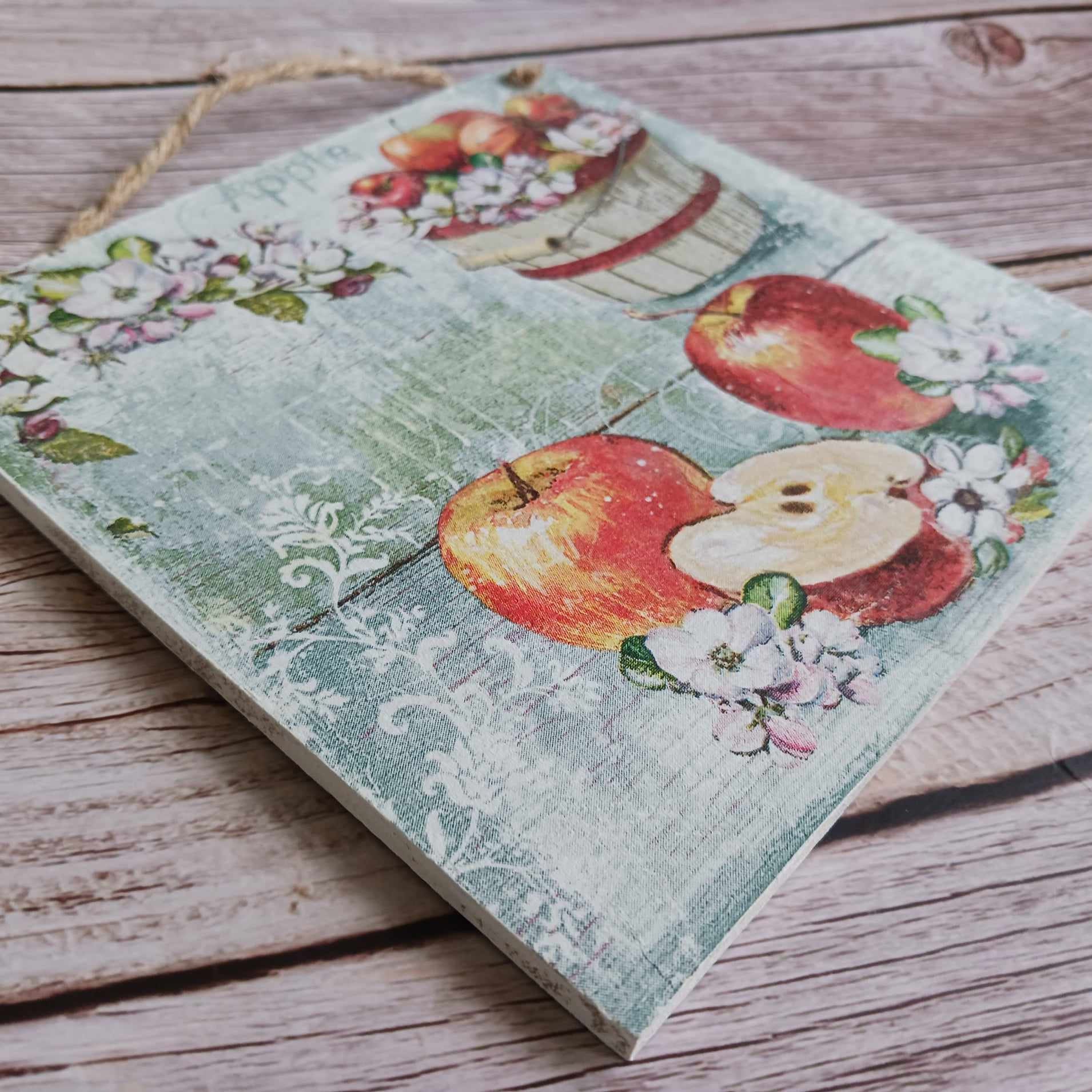 Farmhouse Décor, Rustic Red Apple Tree, Autumn Wall Wood Plank ...