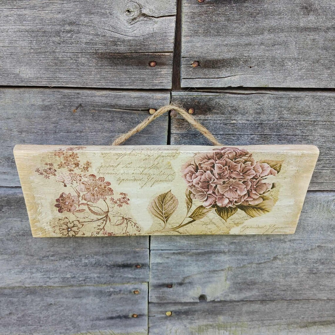 Rustic Hydrangea Wood Plaque, Shabby Chic Floral Wall Art, French ...