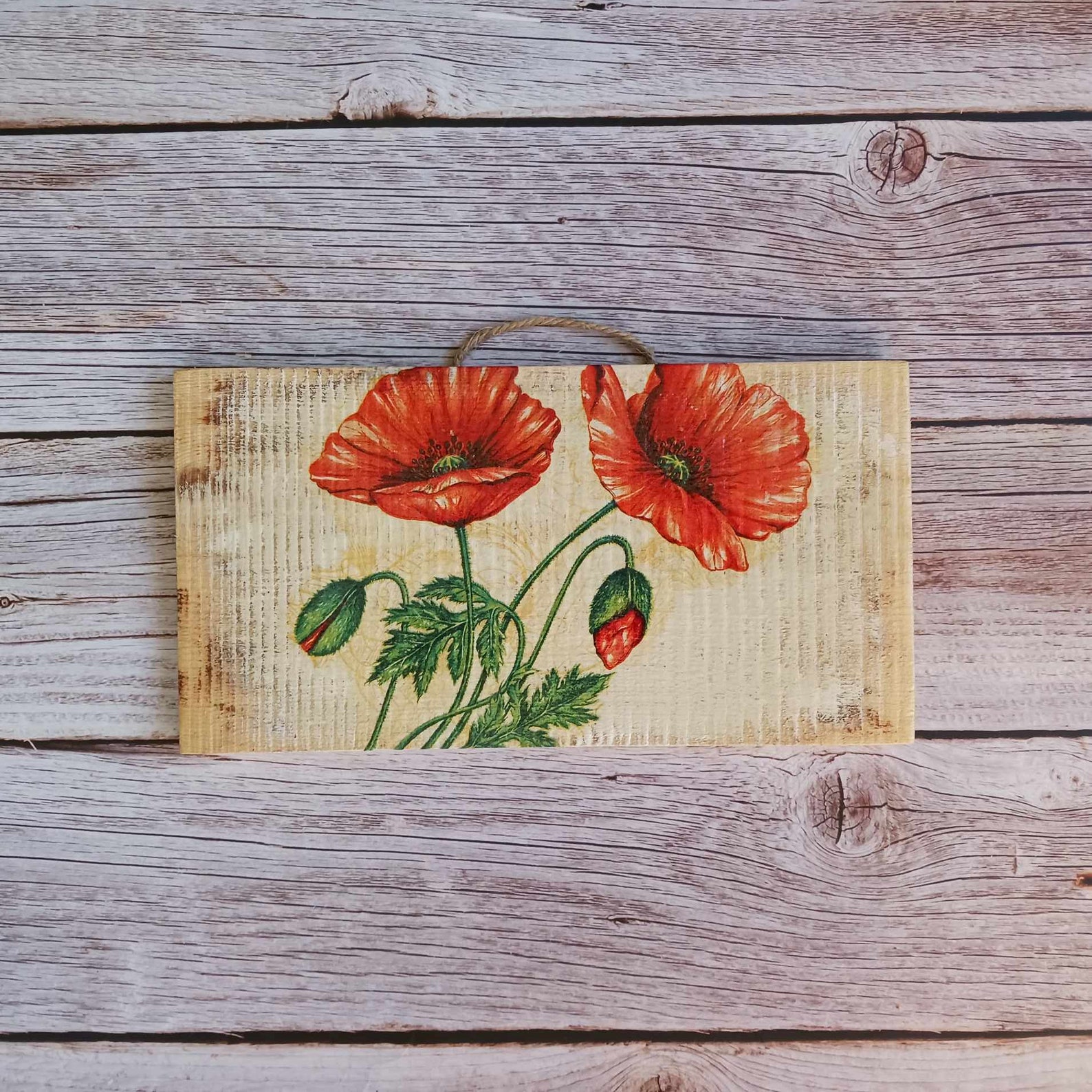 Red Poppies Decor, Wall Plank With Poppy Flowers, Kitchen Wall ...