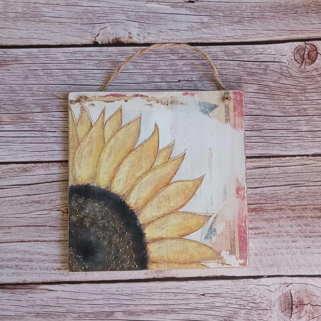 Hand-painted Sunflower Wood Plaque, Rustic Farmhouse Wall Decor - Etsy