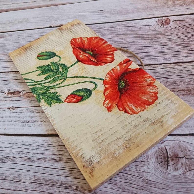 Red Poppies Decor, Wall Plank With Poppy Flowers, Kitchen Wall ...