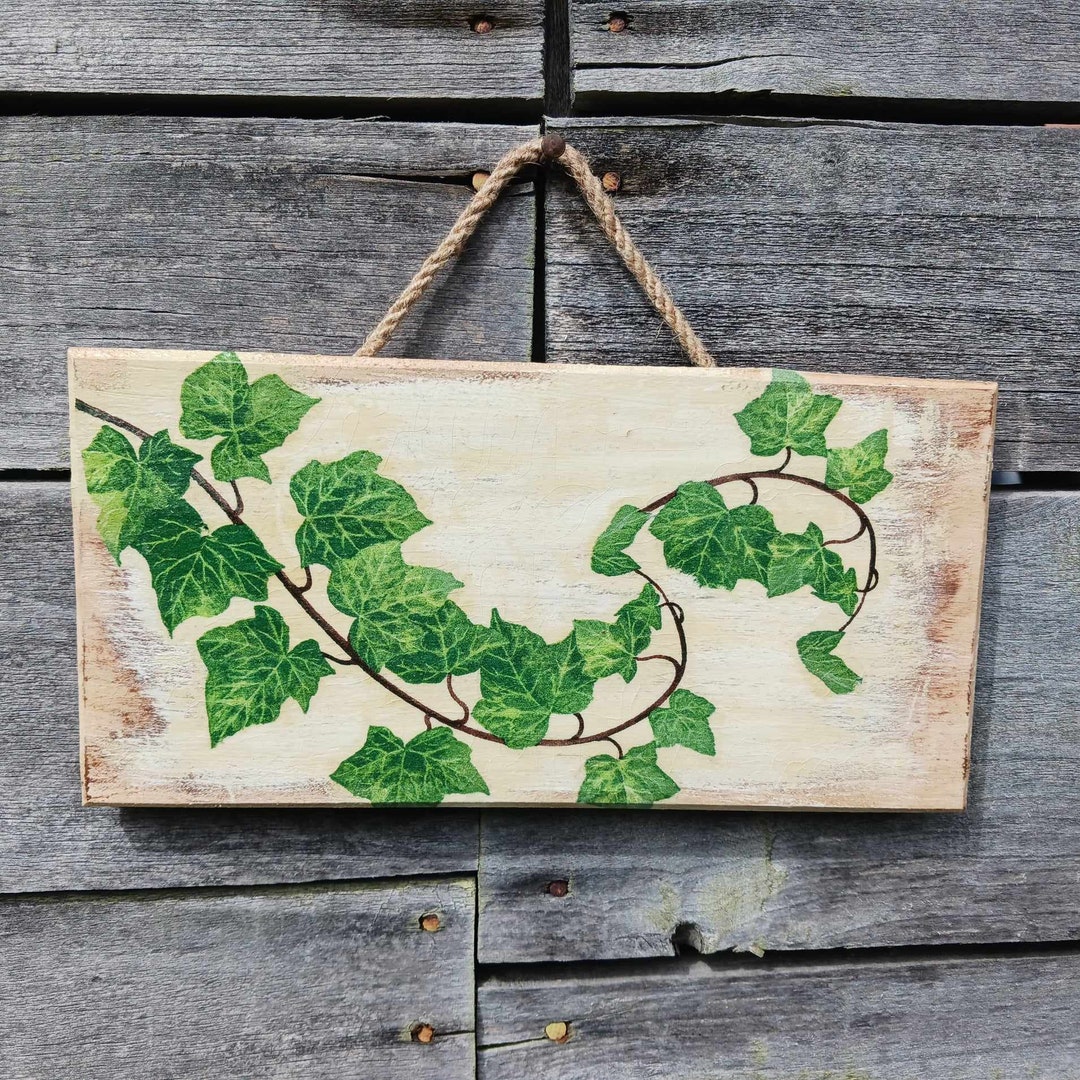 English Ivy Plaque, Farmhouse Plank, Rustic Décor, Hedera Helix Wall ...
