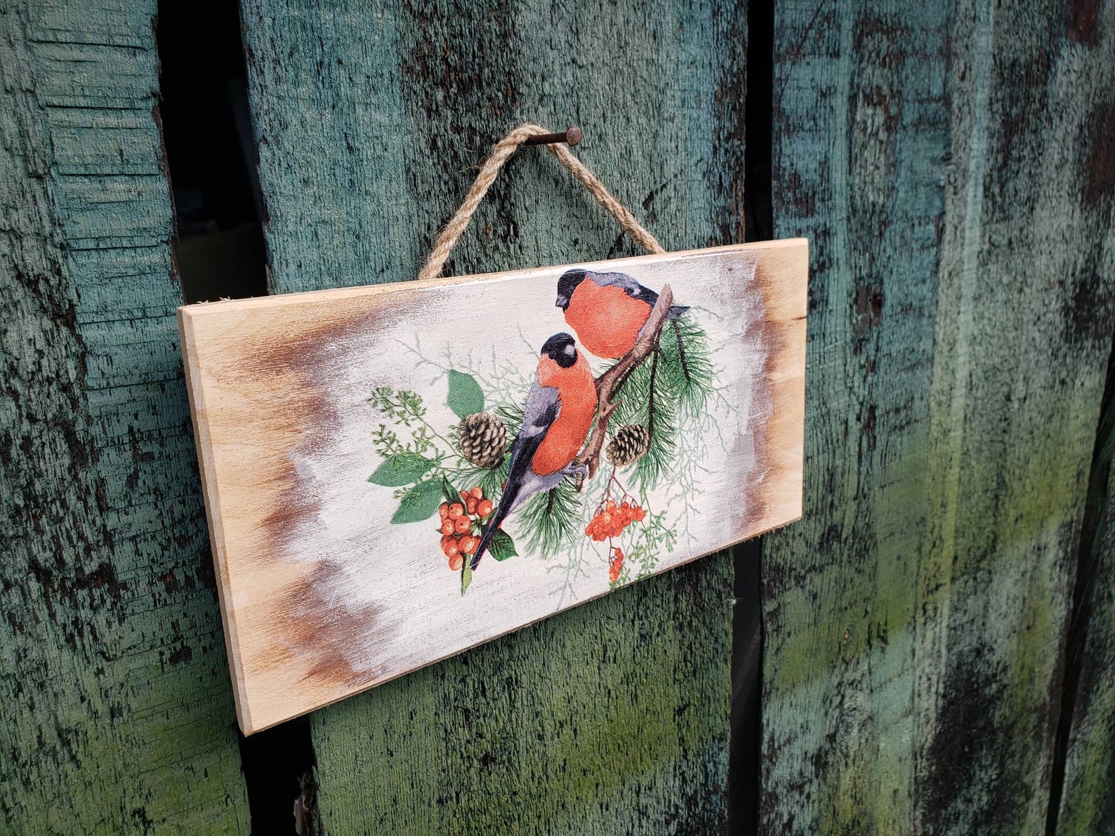 Wall Plank With Red Finches Kitchen Decor Wooden Plaque With - Etsy