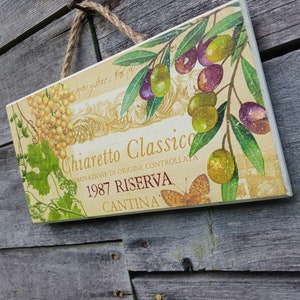 Italian Wine Sign: Chiaretto Classico, Olives Decoupage Wood Decor - Etsy
