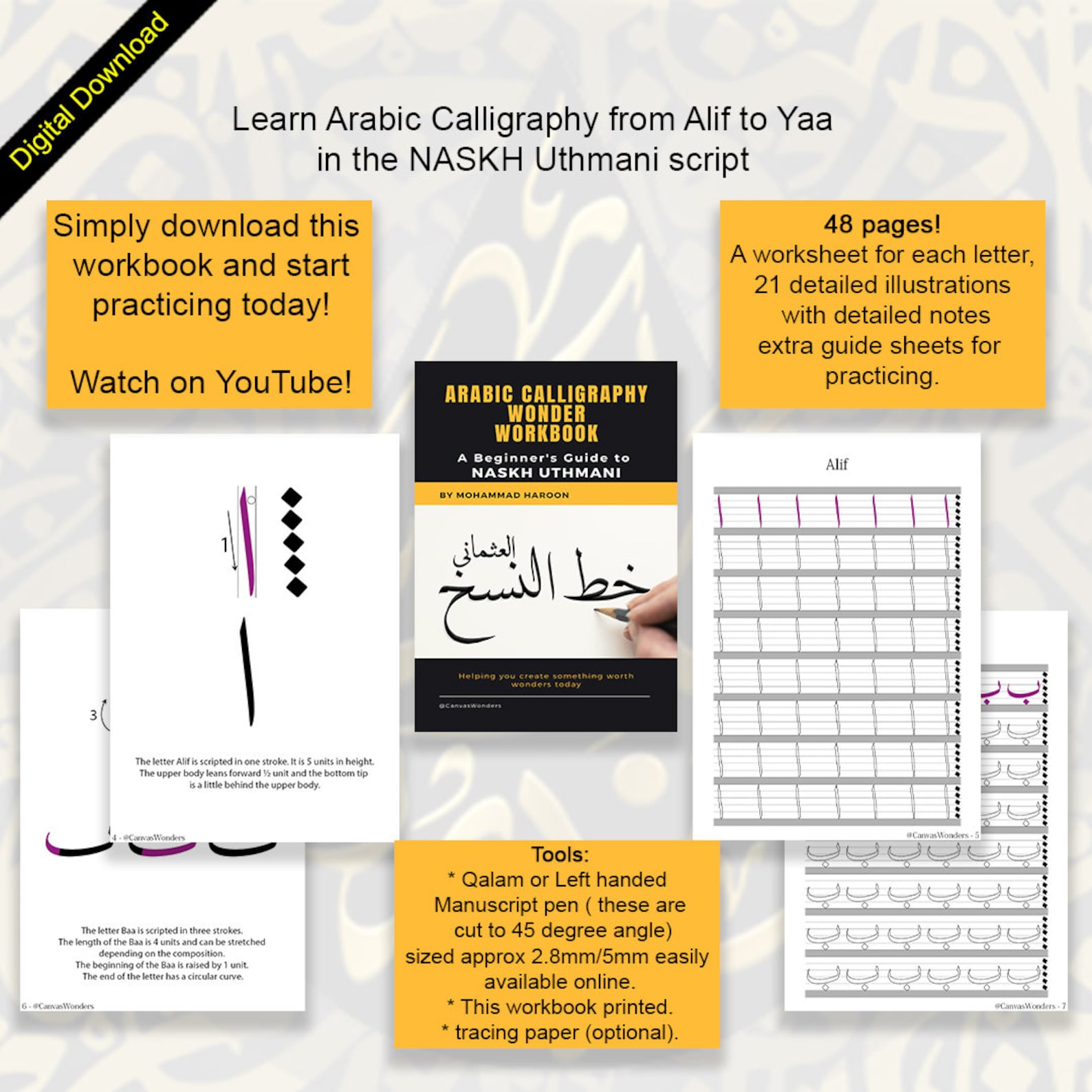 Arabic Calligraphy Wonder Workbook A Beginners Guide to Naskh Uthmani ...