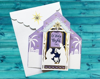 Religious Nativity Scene Christmas Gatefold Handmade Card, Intricately ...