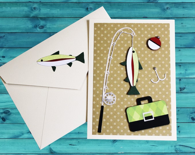 Father's Day Fishing Handmade Whimsical Card - Etsy