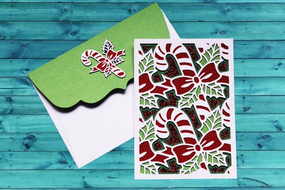 Candy Cane Christmas Card Intricately Cut Multi-layered | Etsy