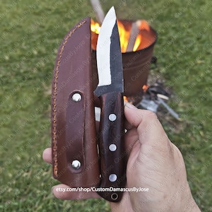 Hand Forge Bushcraft Knife With Sheath | Rosewood Fixed Blade Custom Knife | Hunting Knife ...