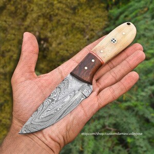 Bone Handle Damacus Skinning Knife With Sheath | Bushcraft Knife ...