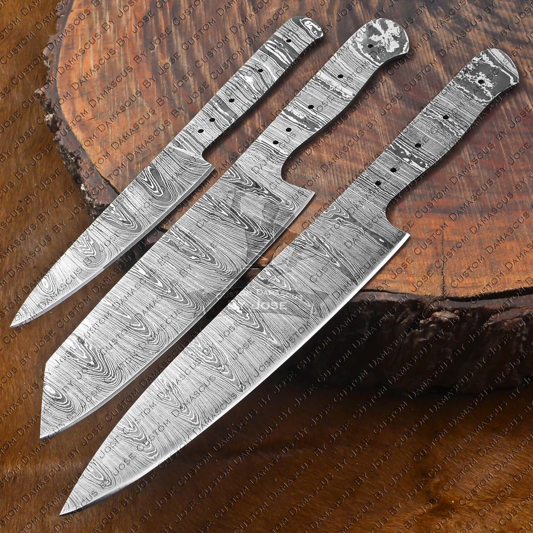 Set of 03 Damascus Chef Blank Blades | Kitchen Knife Blank Blade ...