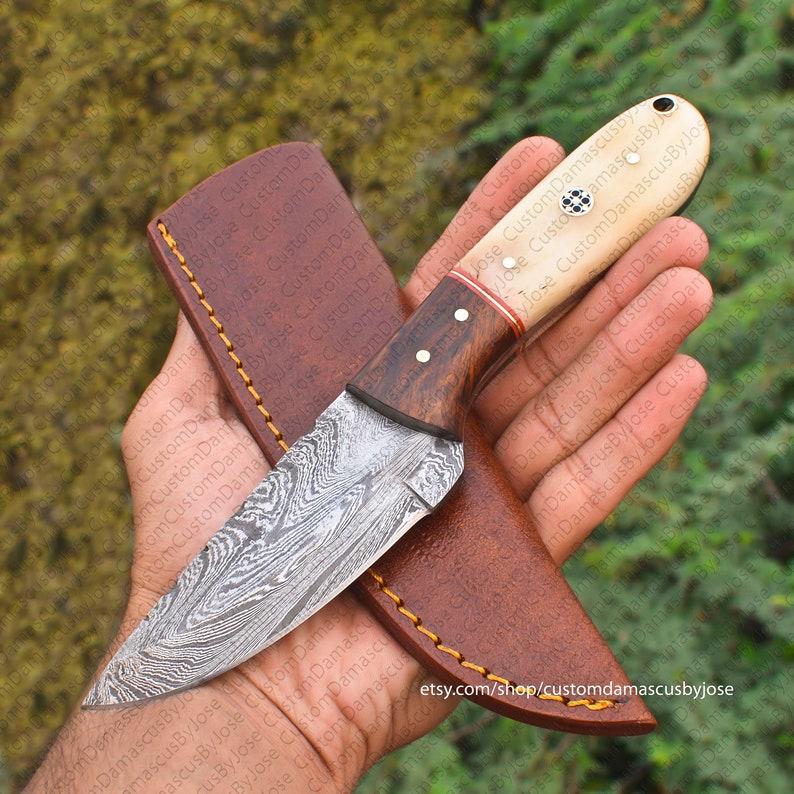 Bone Handle Damacus Skinning Knife With Sheath Bushcraft - Etsy