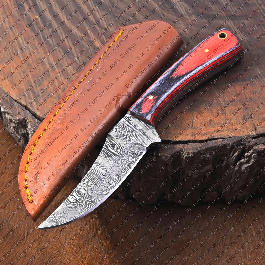 Hand Forged Damacus Skinning Knife With Sheath | Bushcraft Knife ...