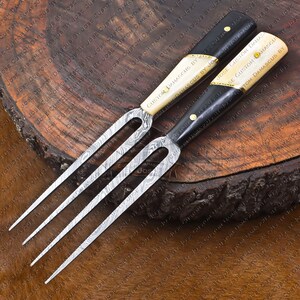 02pcs Hand Forged Bone & Horn Carving Forks | Custom FULL TANG Forks | Camping Utensils | Hand ...