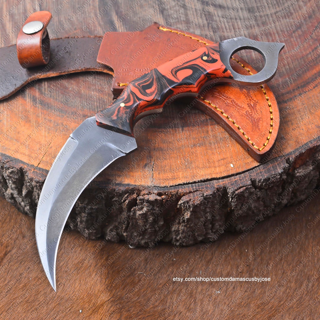 Hand Forged Resin Karambit Knife With Sheath | Handmade Hunting Knife ...
