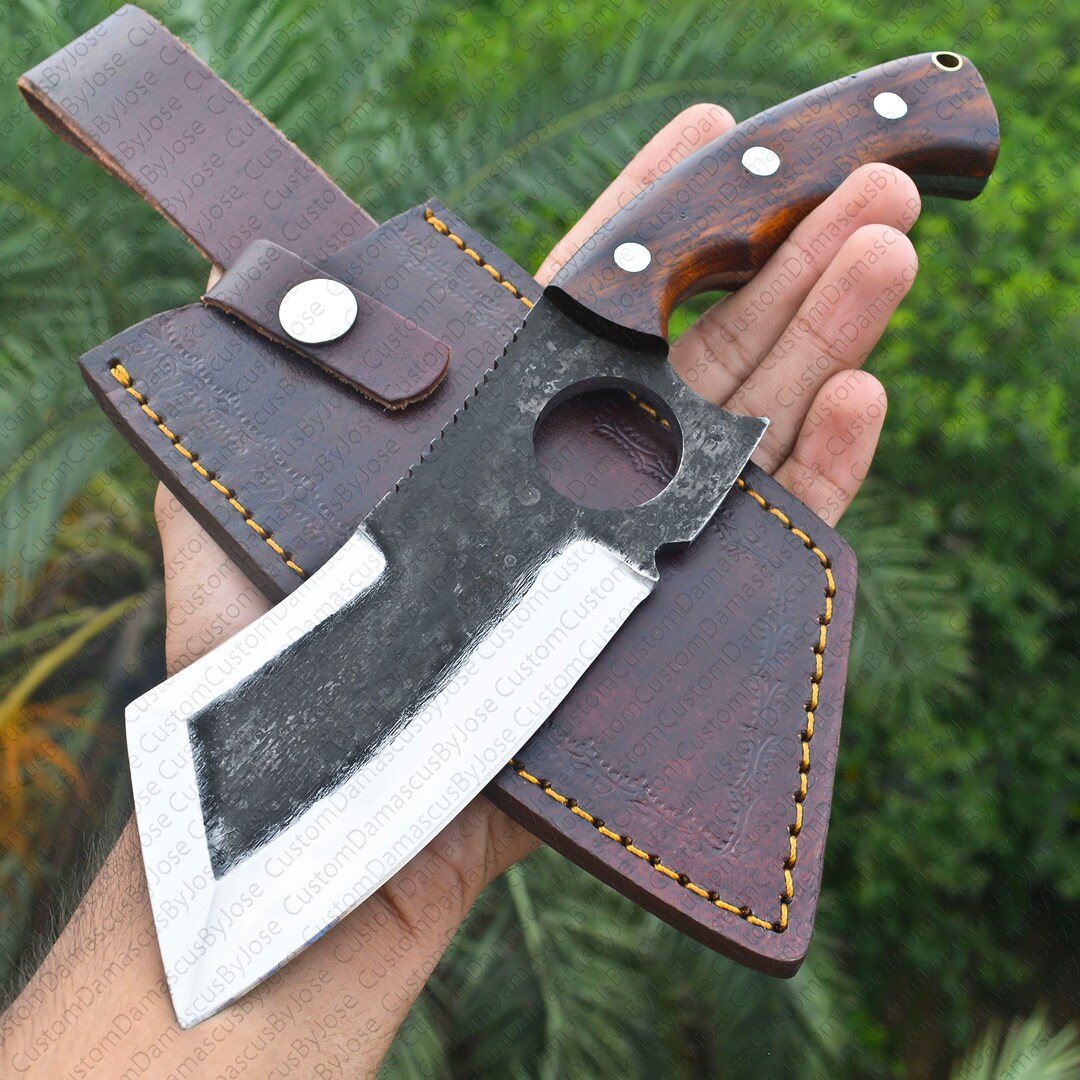 Hand Forged Chopper Knife With Sheath | Bushcraft Knife | Camping ...