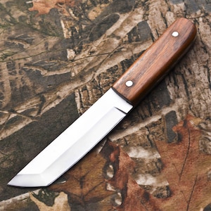 Hand Forged Japanese Style Tanto Knife With Sheath | Rosewood Fixed Blade | Bushcraft | Hunting ...