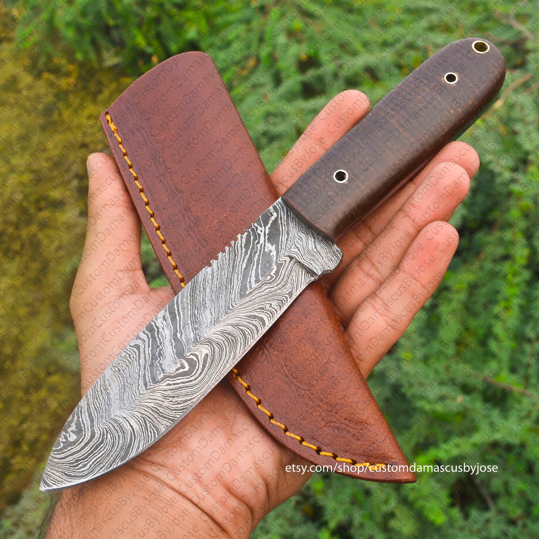 Damascus Kephart Knife With Sheath | Bushcraft Knife | Fixed Blade ...