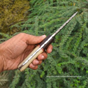 Bone Handle Damacus Skinning Knife With Sheath | Bushcraft Knife ...